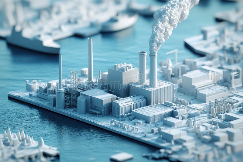 Modern Industrial Port Facilities Visualization with Docked Ships in ...