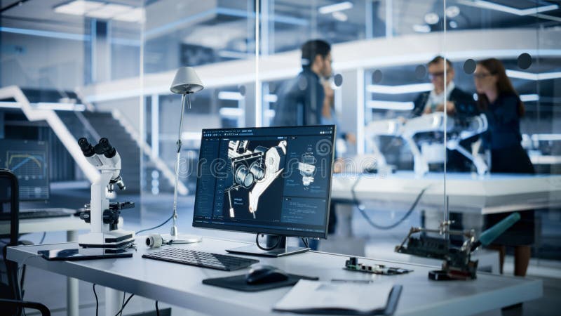 Modern Industrial Research Laboratory with Desktop Computer with 3D Cad ...