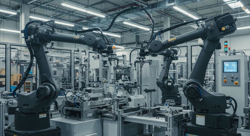 Modern Industrial Robotics Arms Operate in an Advanced Manufacturing ...