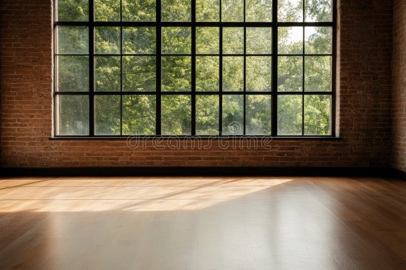 Modern Industrial Room with Brick Wall and Large Window Stock Photo ...