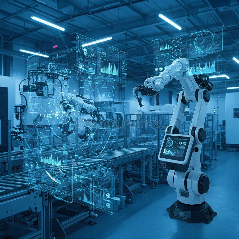 Industrial Robots with Digital Data Interfaces. Stock Image - Image of ...