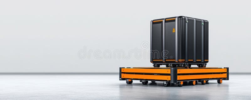 Modern Industrial Storage Solution with a Black Container on an Orange ...