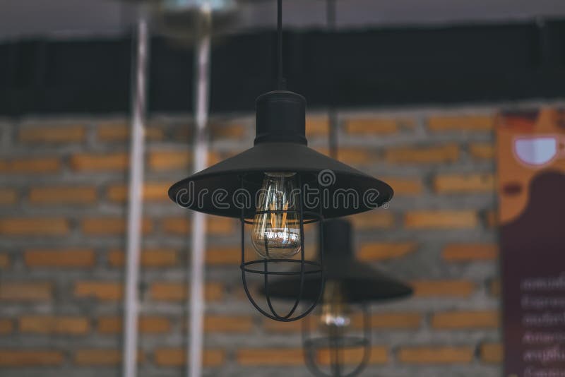 Modern and Industrial Style Lamps in Coffee Cafe Stock Photo - Image of ...