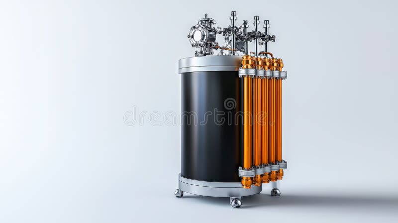 A Modern Industrial Tank with Orange Pipes and Valves Showcasing ...