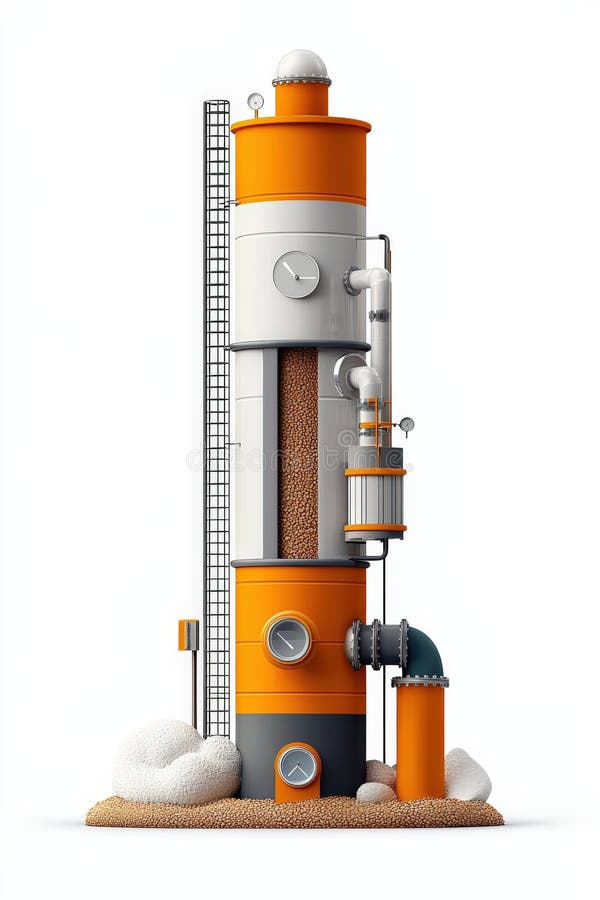 A Modern Industrial Tower with Orange and Gray Elements, Featuring ...