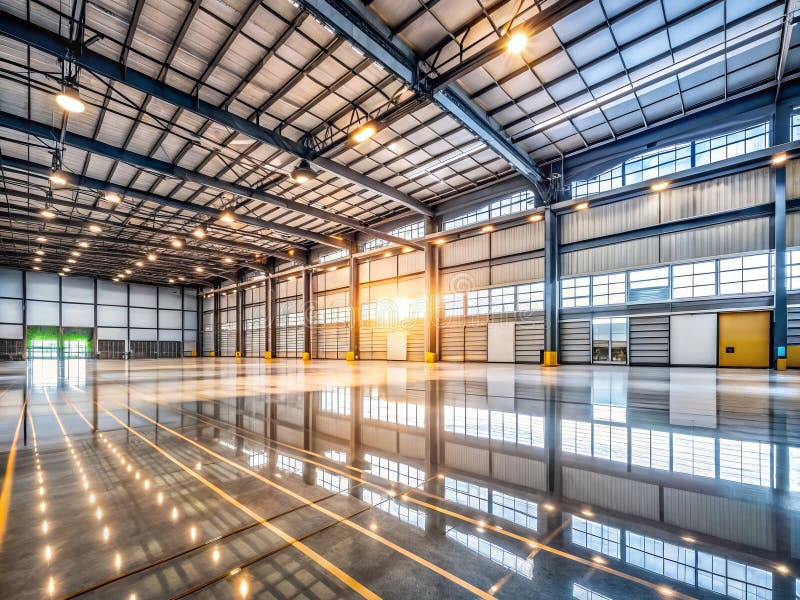 Modern Industrial Warehouse Interior Epoxy Flooring High Ceilings and ...