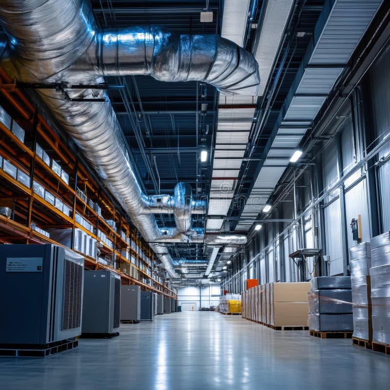Modern Industrial Warehouse Interior with High Ceilings and Storage ...