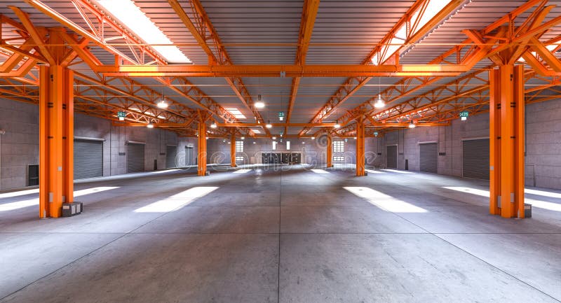 Modern Industrial Warehouse Interior with Orange Beams Stock ...