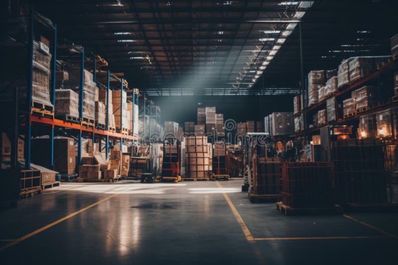 Modern Industrial Warehouse Interior with Pallet Racks, Storage Bins ...