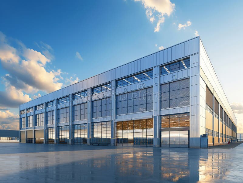 Modern Industrial Warehouse at Sunset Stock Image - Image of loading ...