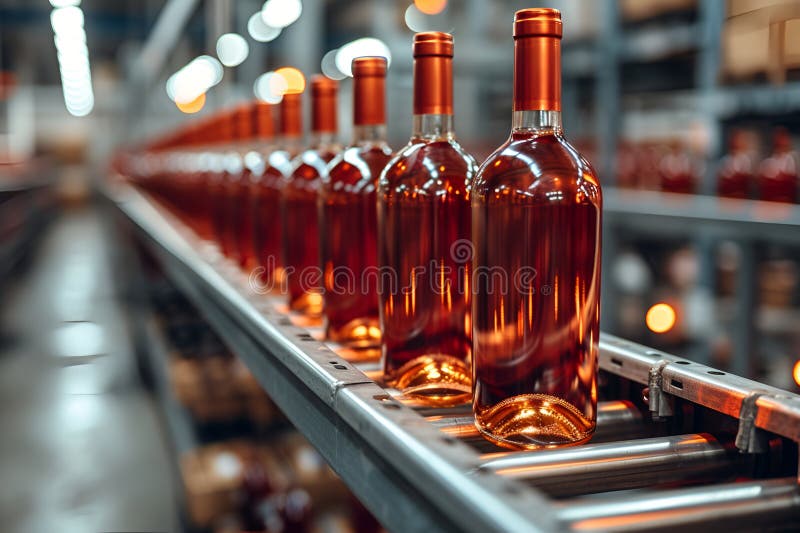 Modern Industrial Wine Bottle Production, Line Process Stock ...
