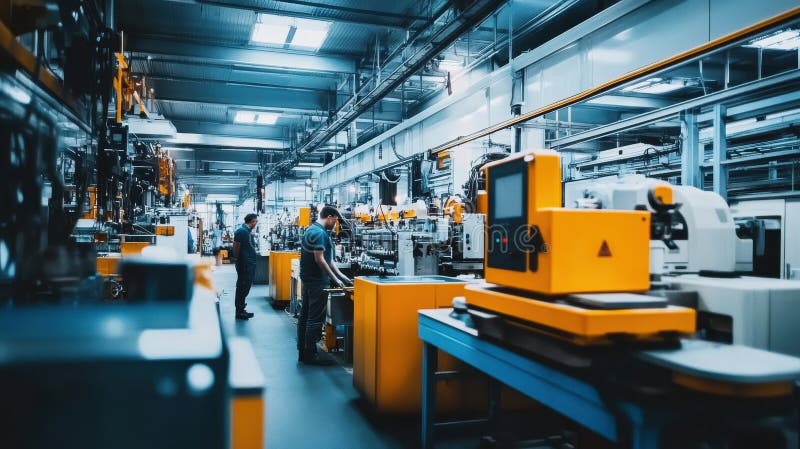 Modern Industrial Workspace with Machinery and Workers Engaged in ...