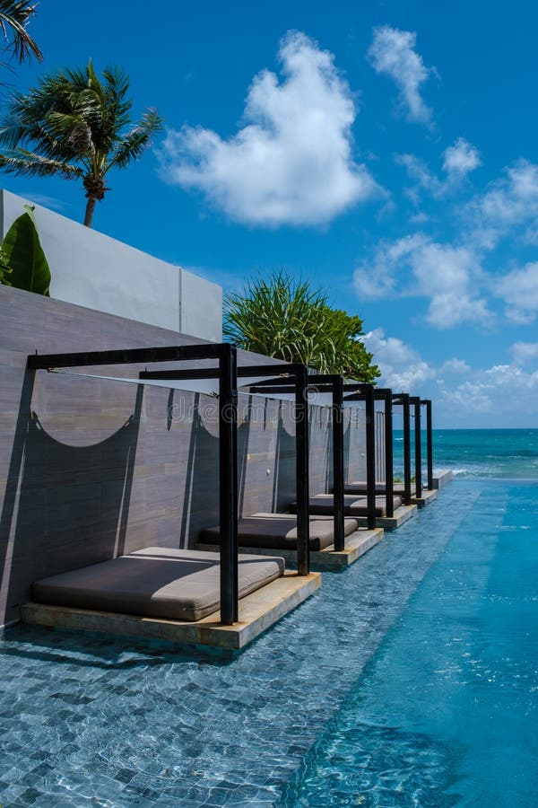 Modern Infinity Pool at the Beach Stock Image - Image of recreation ...