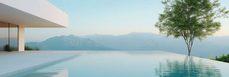 Modern Infinity Pool Overlooking Mountain Range at Sunset Stock Photo ...