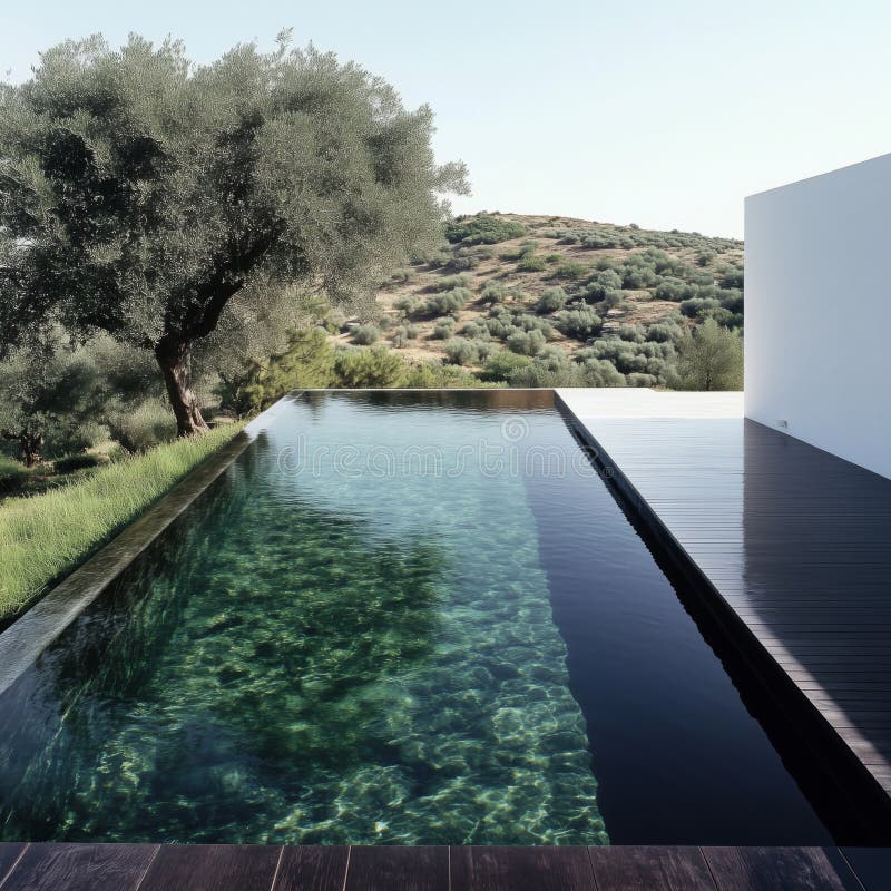 Modern Infinity Pool Overlooking Serene Mediterranean Landscape with ...