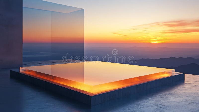 Modern Infinity Pool at Sunset Mountaintop View Stock Illustration ...