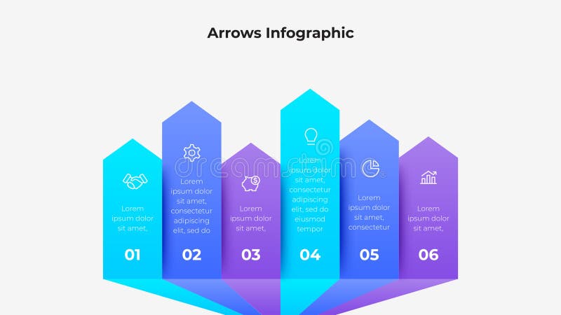 Modern Infographic with Six Vertical Arrows, Each Step Featuring Icons ...