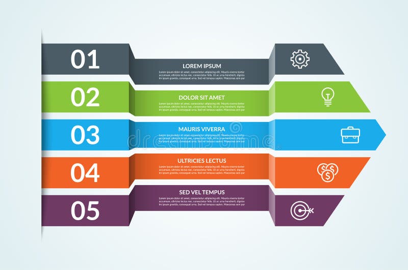 Modern Infographic Template. Big Paper Arrow of 5 Colorful Horizontal ...