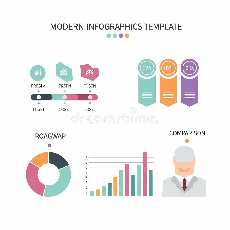 Modern Infographics Template with Charts and Icons Stock Illustration ...