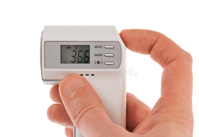 Modern Infra-red Digital Thermometer with Hand Stock Image - Image of ...