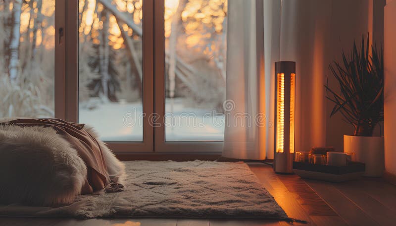 Modern Infrared Heater on Floor in Cozy Room Stock Photo - Image of ...