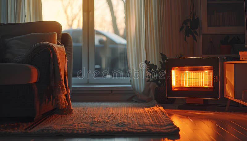 Modern Infrared Heater on Floor in Cozy Room Stock Photo - Image of ...