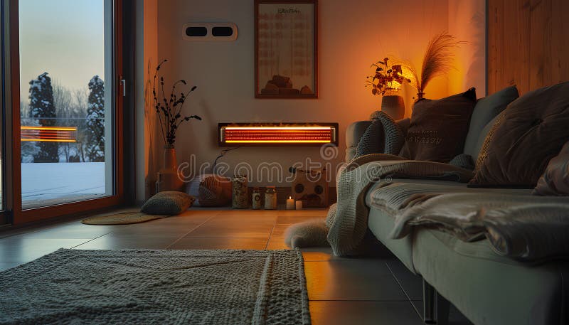 Modern Infrared Heater on Floor in Cozy Room Stock Photo - Image of ...