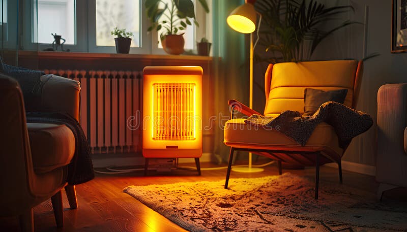 Modern Infrared Heater on Floor in Cozy Room Stock Image - Image of ...
