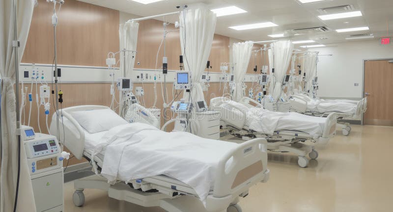 Modern Intensive Care Unit with Clean Beds and Advanced Life-support ...