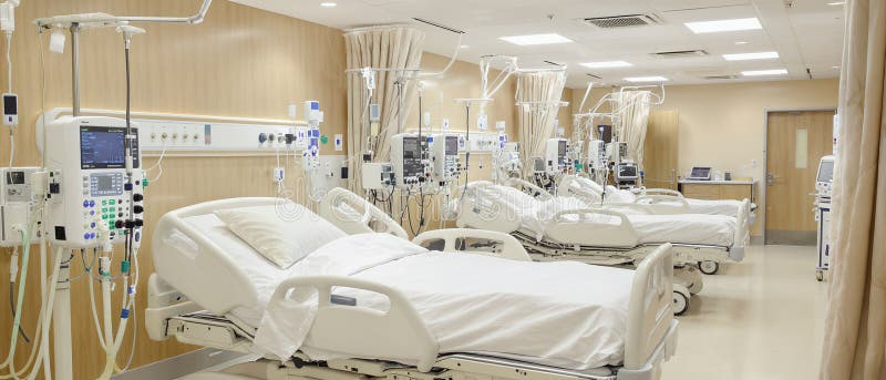 Modern Intensive Care Unit with Clean Beds and Advanced Life-support ...