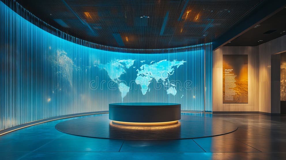 Modern Interactive Digital Map Display in Contemporary Space Stock ...