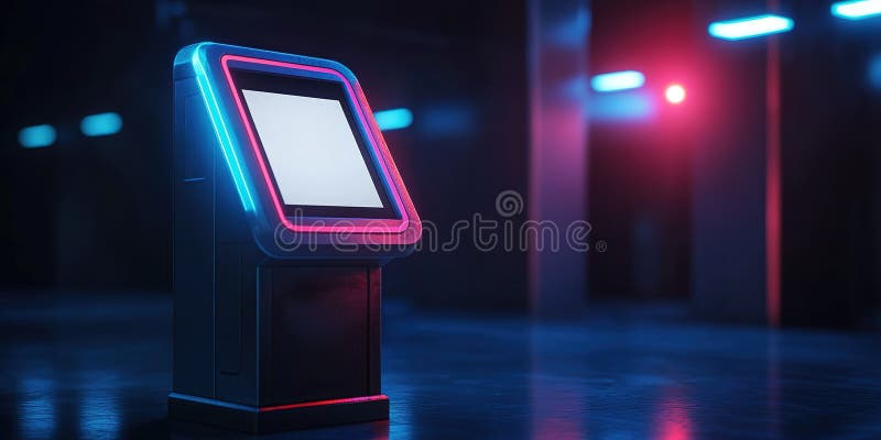 Modern Interactive Kiosk Illuminated with Vibrant Lights in a Dark ...