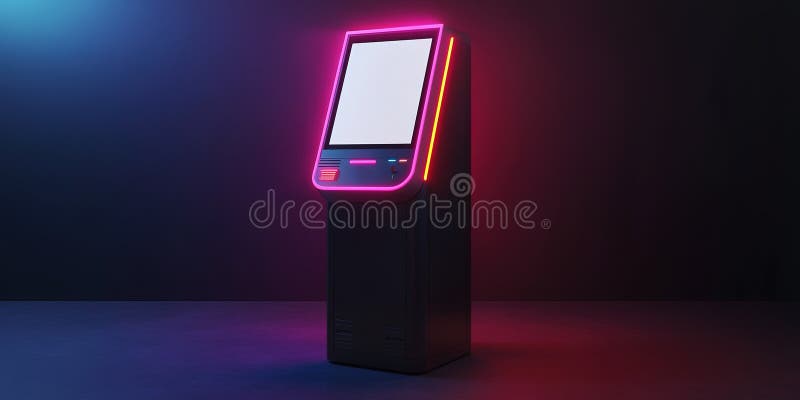 Modern Interactive Kiosk with Vibrant Neon Lighting in a Dark Setting ...