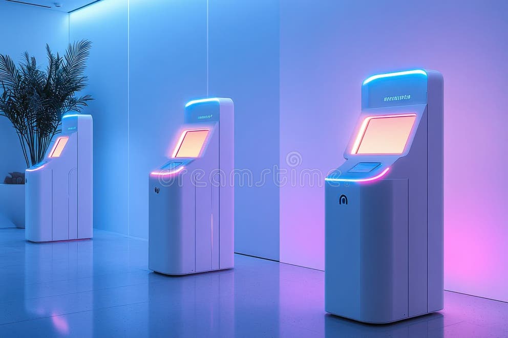 Modern Interactive Kiosks Displaying Technology in a Futuristic ...