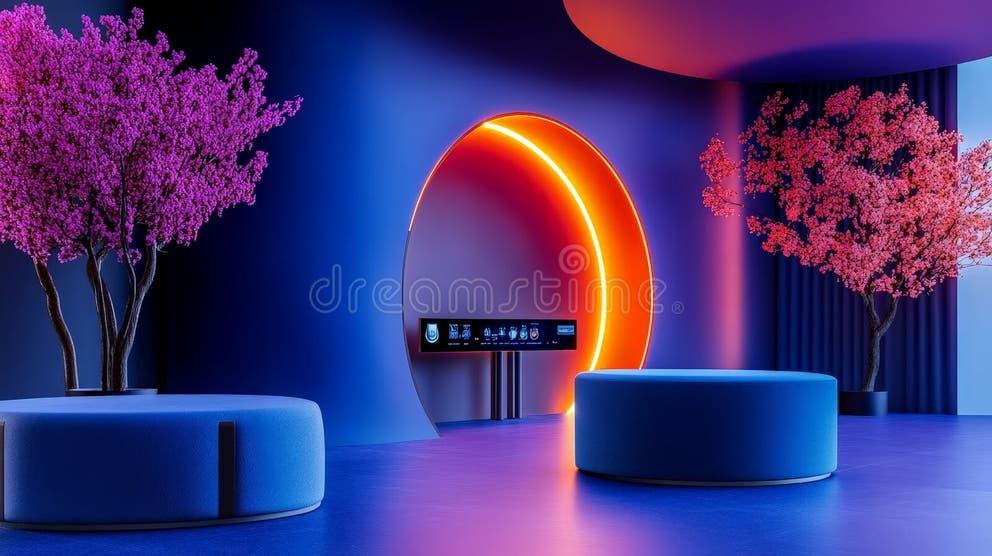 Modern Interactive Tea House with Digital Elements Stock Illustration ...