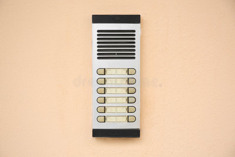 Modern Intercom on Beige Wall. Security System Stock Photo - Image of ...