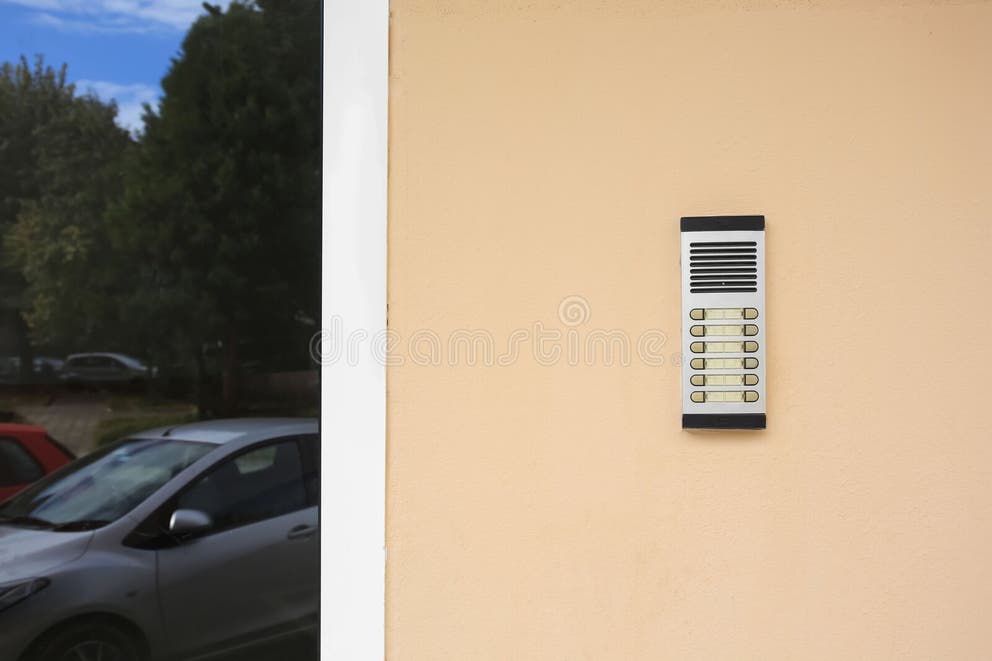 Modern Intercom on Beige Wall, Space for Text. Security System Stock ...