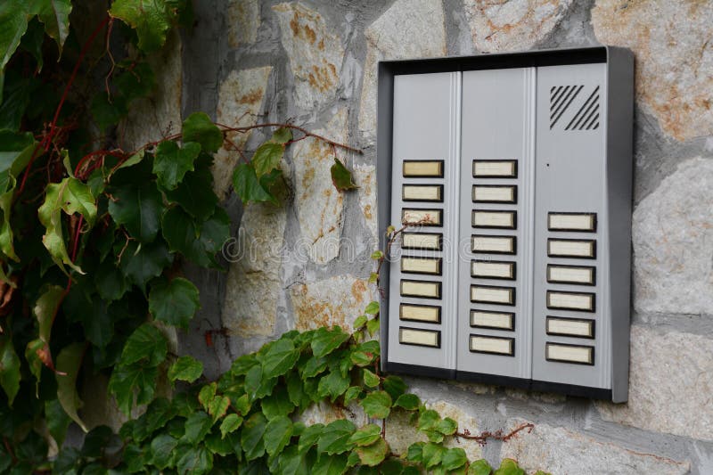 Modern Intercom on Concrete Wall with Stone Fragments Stock Photo ...