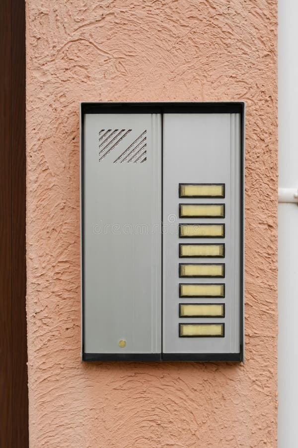 Modern Intercom Hanging on Beige Wall Outdoors Stock Photo - Image of ...