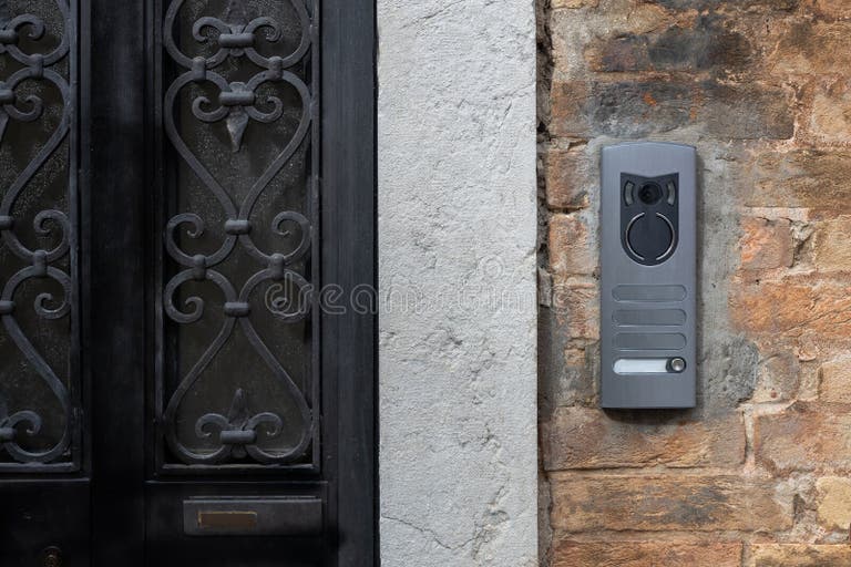 Modern Intercom Panel on Brick Wall Stock Image - Image of decorative ...