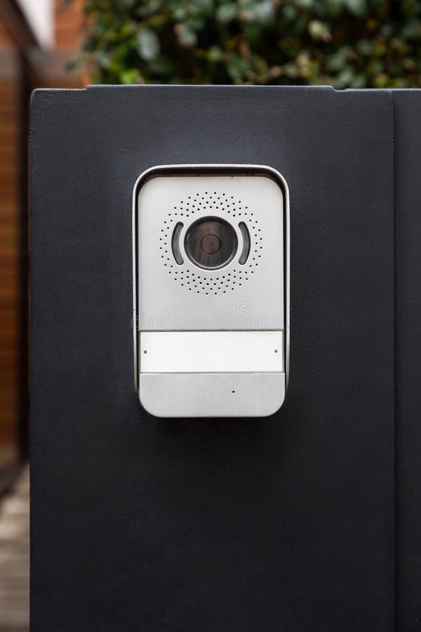 Modern Intercom System Mounted on a Sleek Black Gate Stock Photo ...
