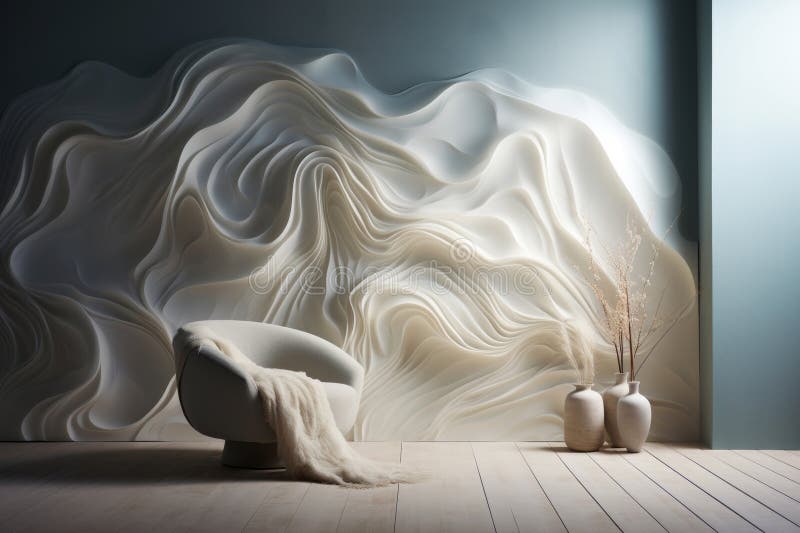 Modern Interior with Abstract Waves on Wall Background with Flowing ...