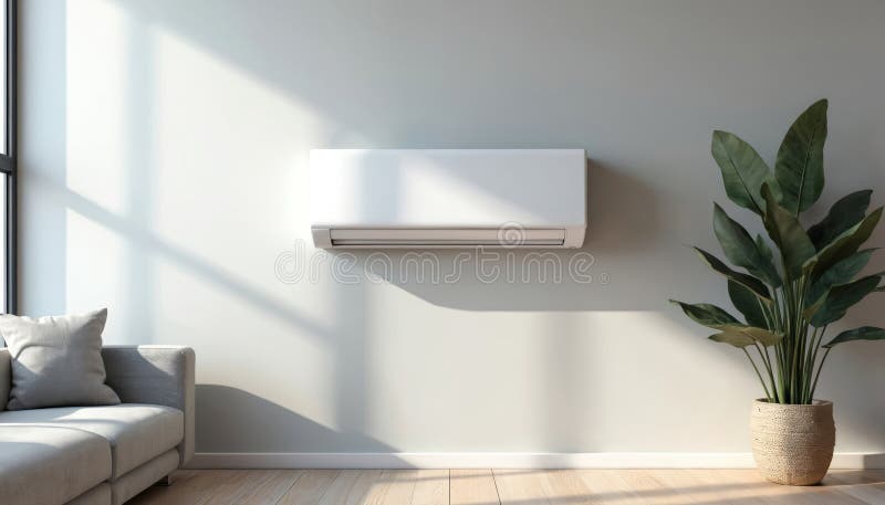 Modern Interior with Air Conditioner on the Wall. White Design, Comfort ...