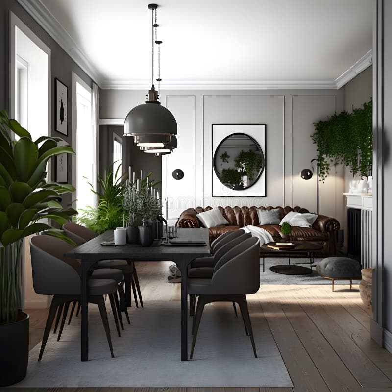 Modern Interior of Apartment, Dining Room with Table and Chairs, Stock ...