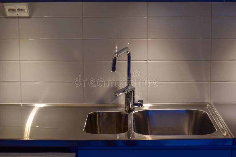 Modern Interior of Apartment. Luxury Grey Kitchen Set. Huge Sink Stock ...