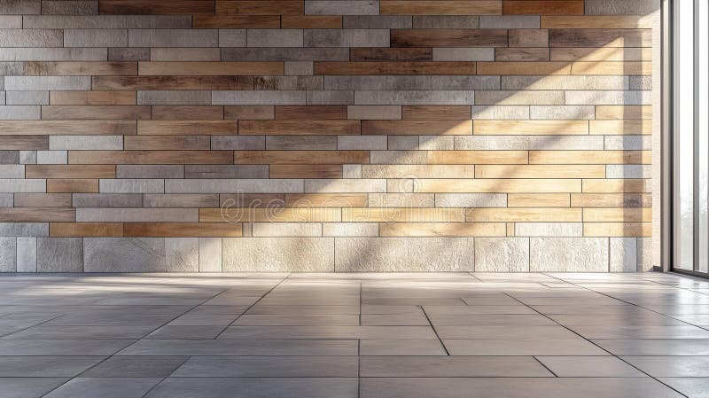 Modern Interior Background with Stone and Wood Wall Texture Stock ...