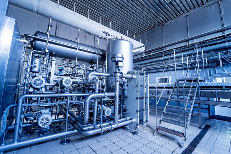 Modern Interior of a Beverage Plant with Barrels and Pipes Stock Photo ...