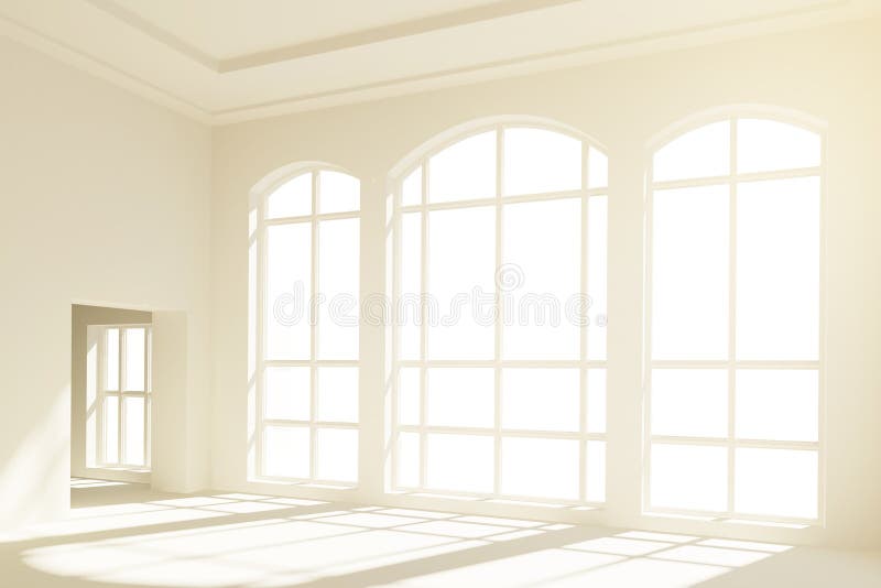 Modern Interior with Big Light Windows in Floor Stock Illustration ...