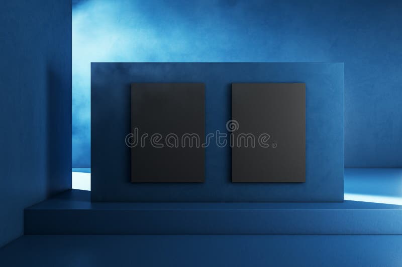 Modern Interior with Black Posters on Blue Wall. 3D Rendering Stock ...