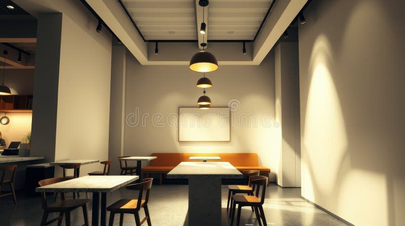 Modern Interior of a Bright Cafe with Stylish Lighting and Minimalistic ...